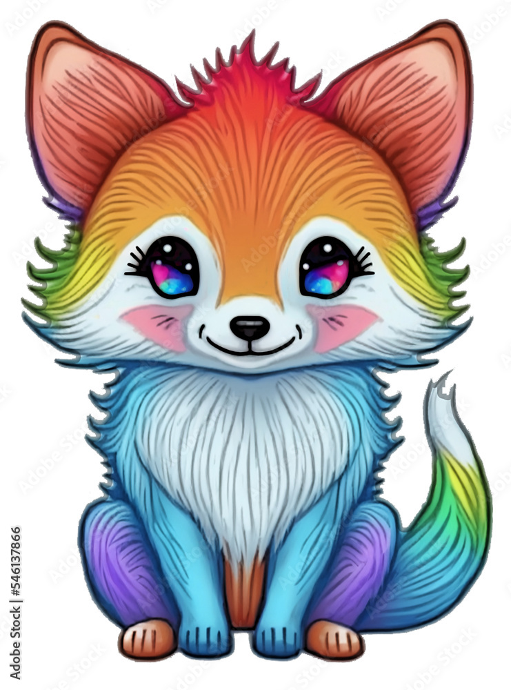 Cute Adorable Chibi Kawaii Rainbow Fox Cartoon | Created Using ...