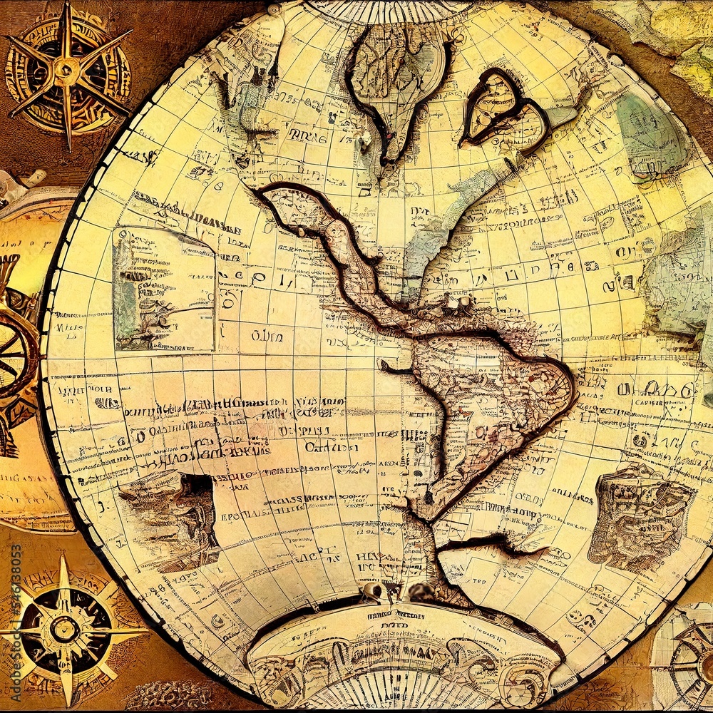 An ancient pirate map in the cabin of a pirate ship. Image of an ...