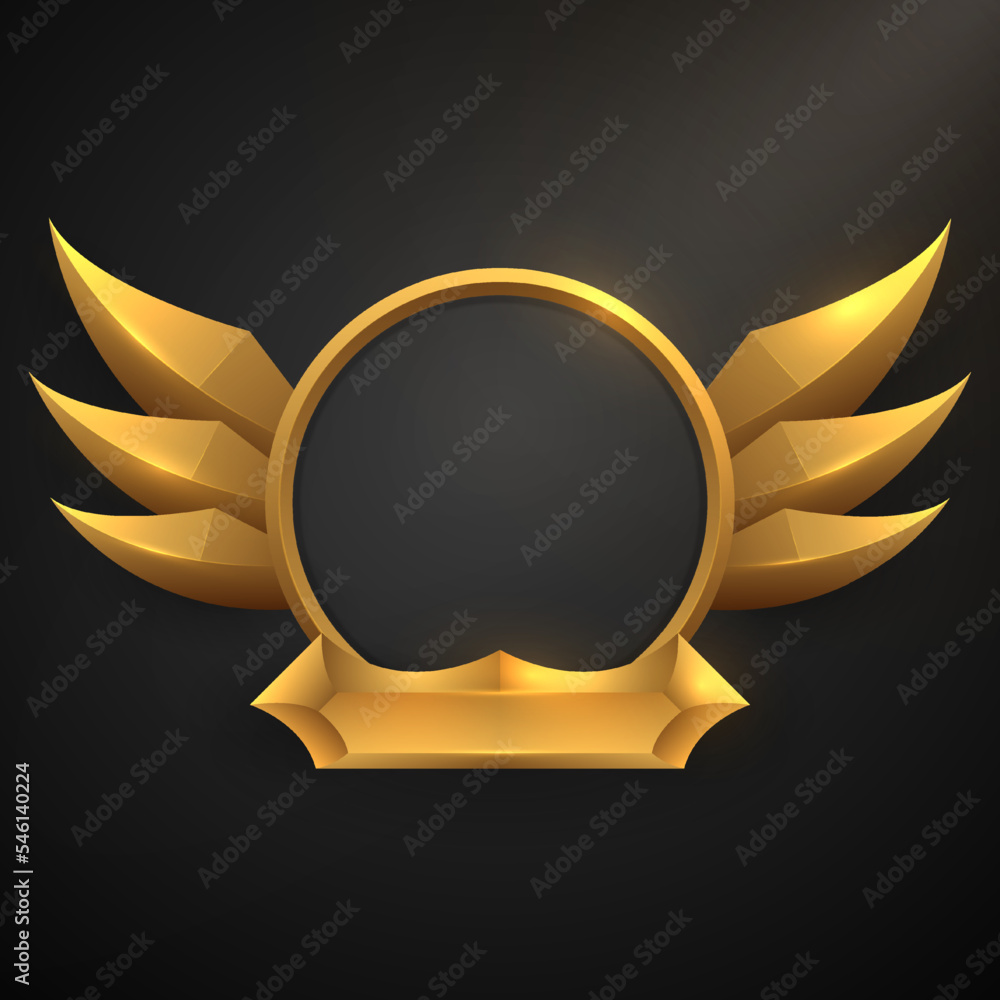 Luxury golden elegant circle border frame with wings on black ...