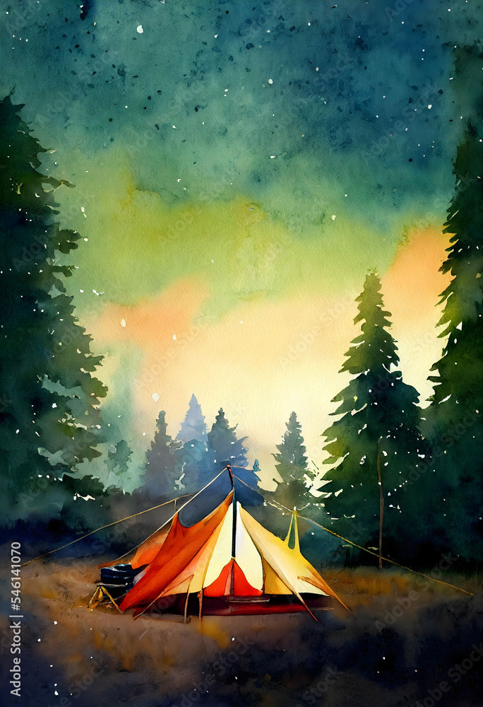 Watercolor Background for Camping, Camping Watercolor Background ...