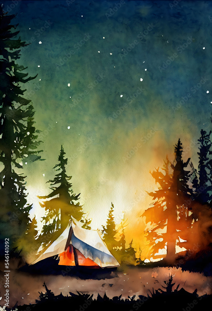 Watercolor Background for Camping, Camping Watercolor Background ...