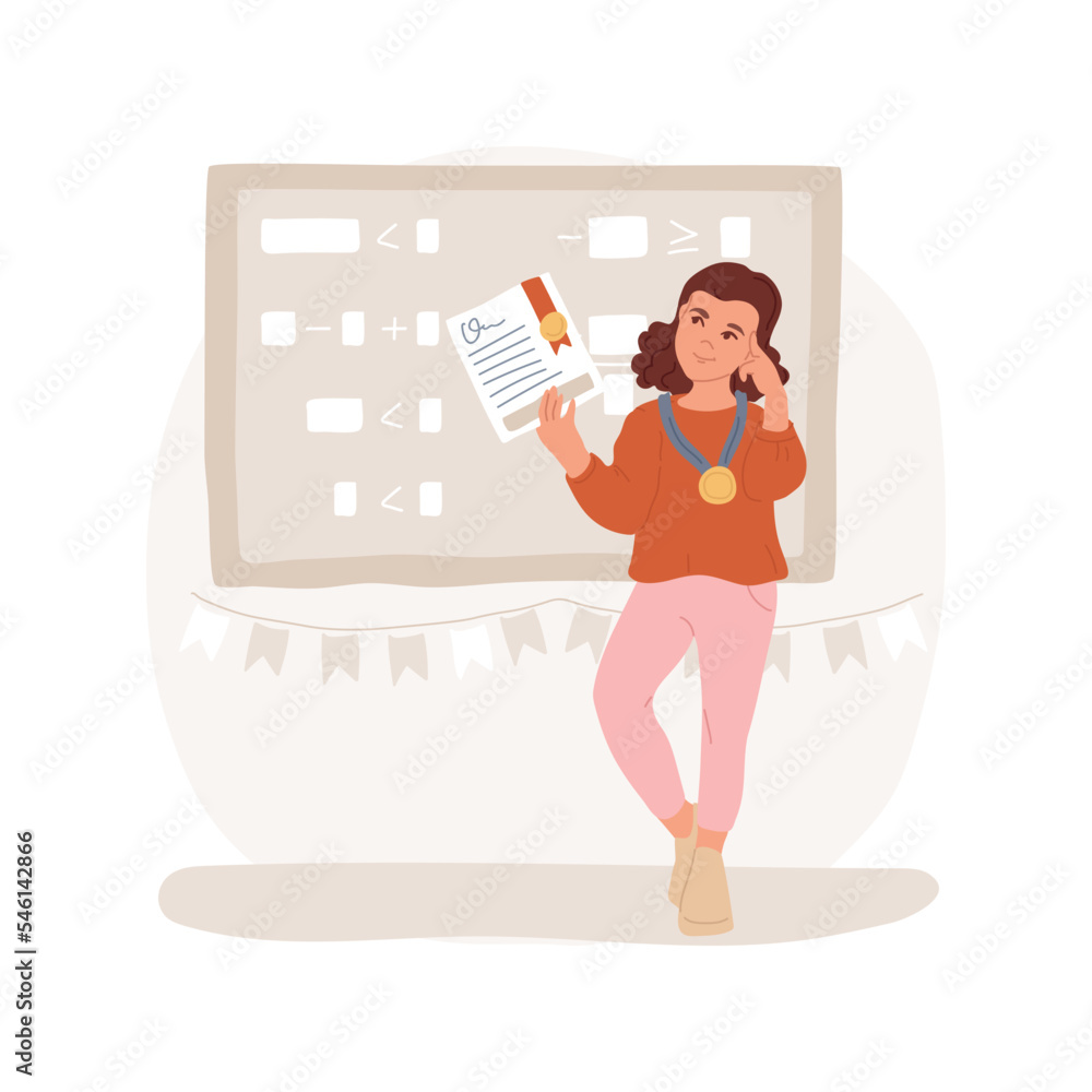 Math olympiad isolated cartoon vector illustration. Student holding a ...