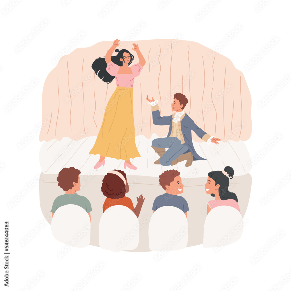 Theatre trip isolated cartoon vector illustration. Students watch ...