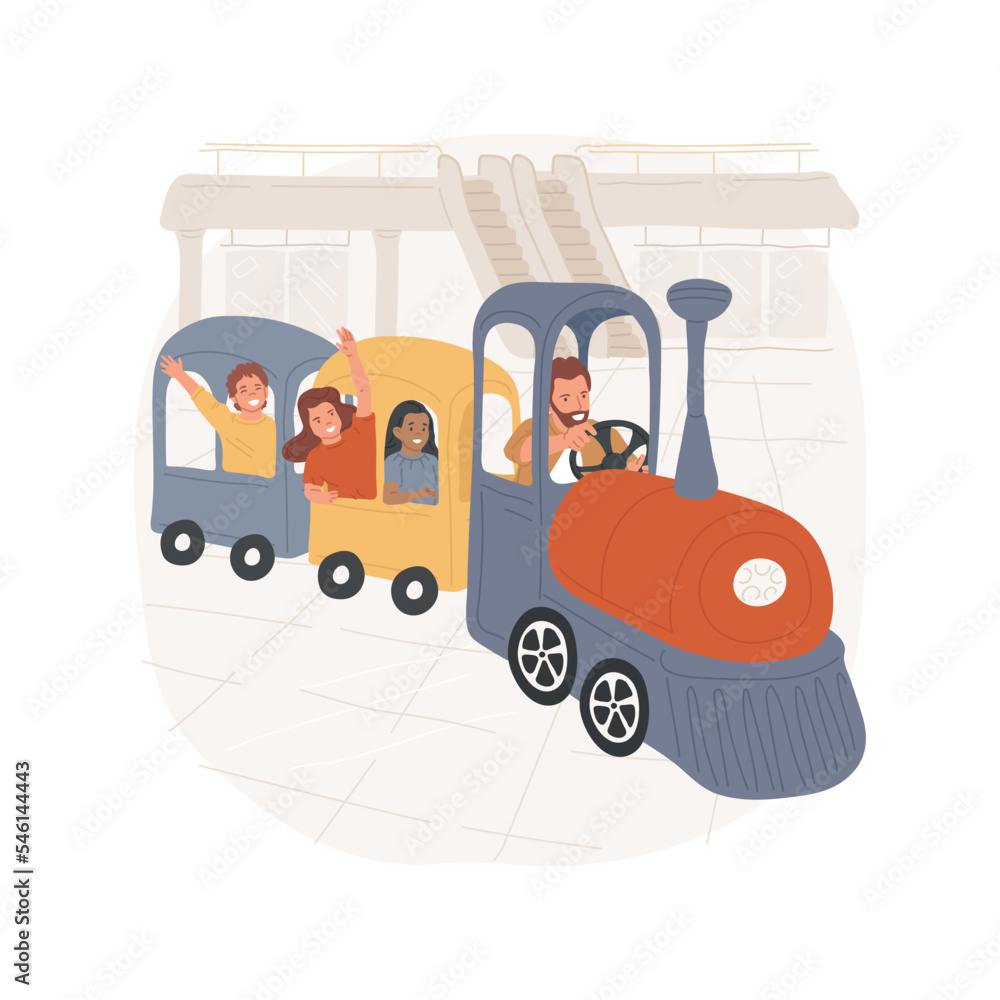 Mall train ride isolated cartoon vector illustration. Kids riding a ...