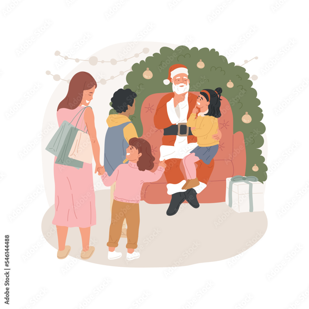 Mall Santa isolated cartoon vector illustration. Kids waiting in line ...