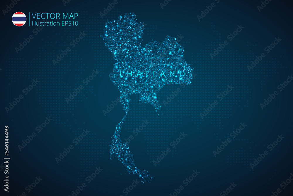 Map of Thailand modern design with abstract digital technology mesh ...