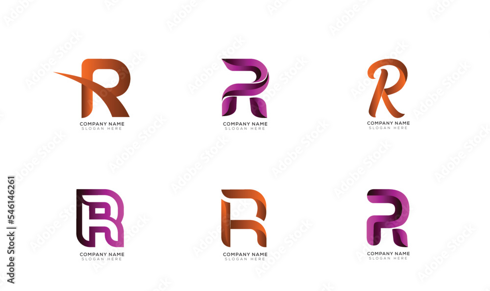 Modern minimal r logo collection with black and white background Stock ...