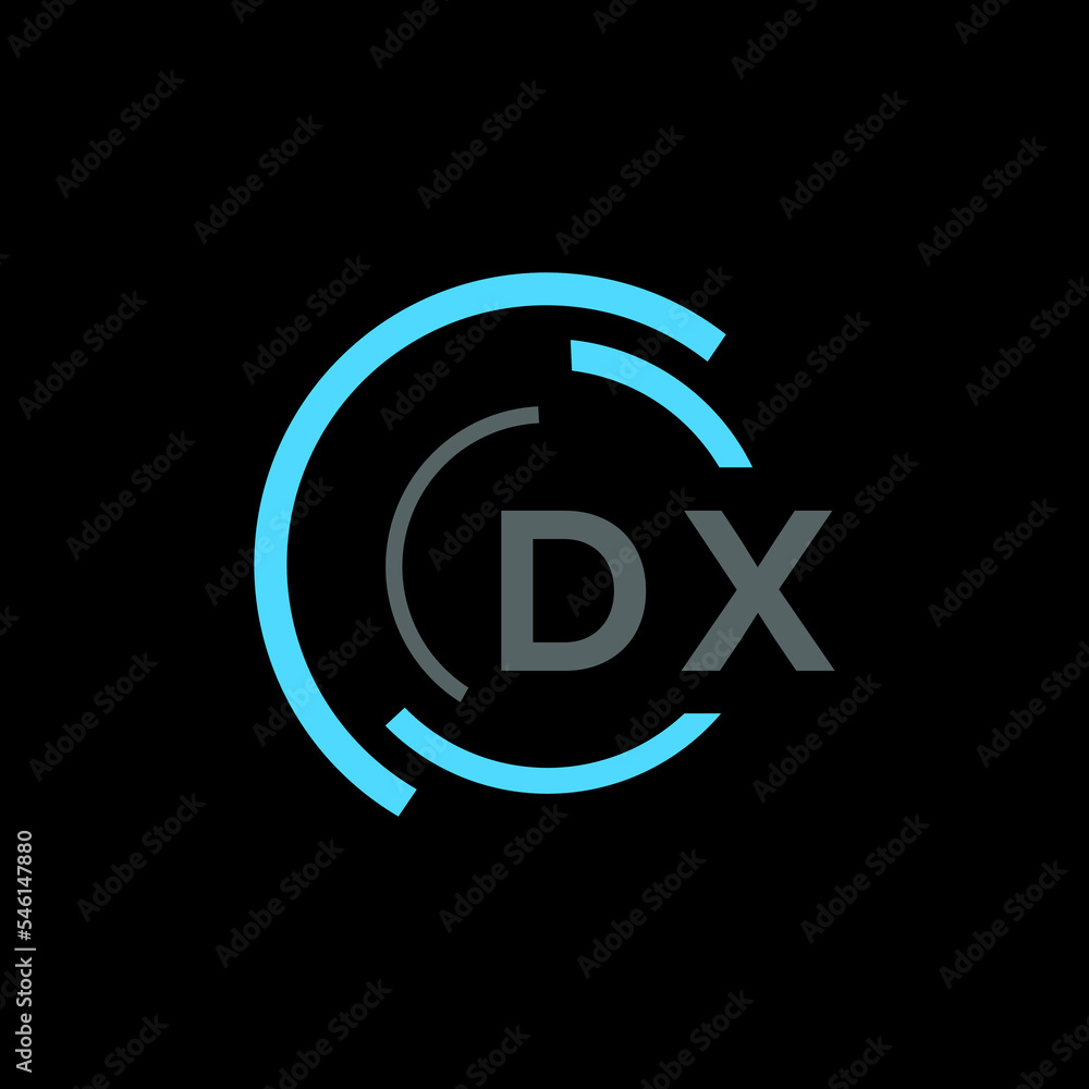 DX logo monogram isolated on circle element design template, DX letter logo design on black ...