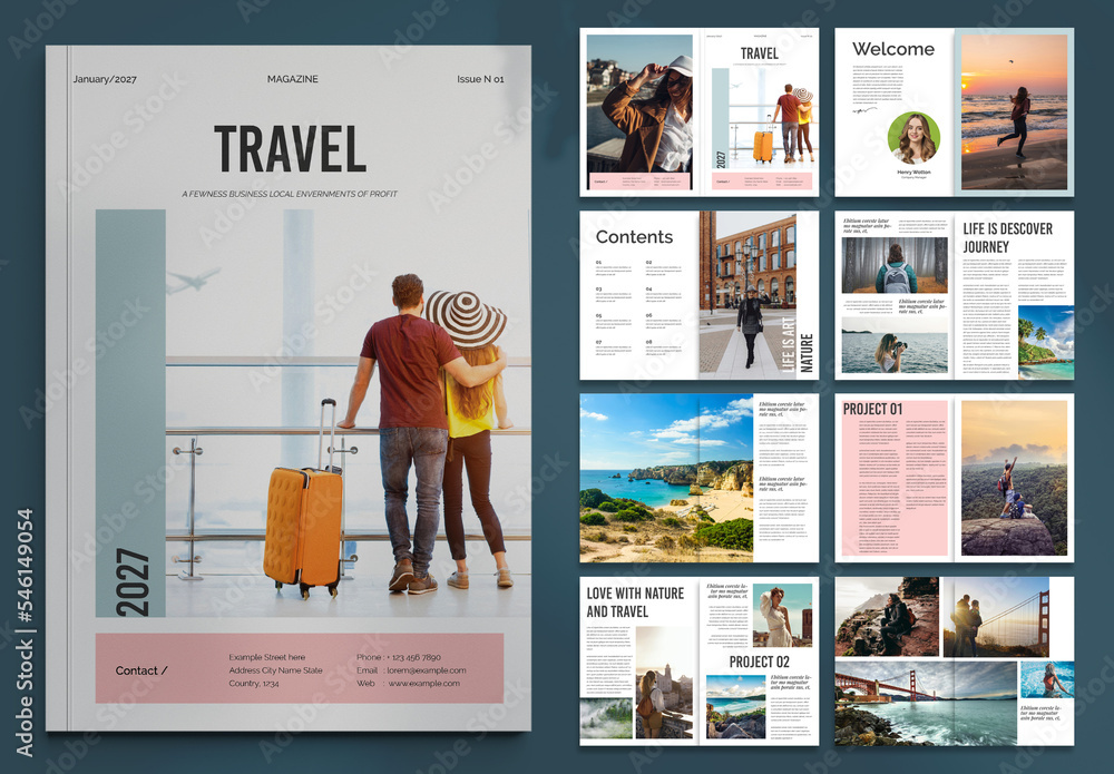 Travel Magazine Layout Stock Template | Adobe Stock