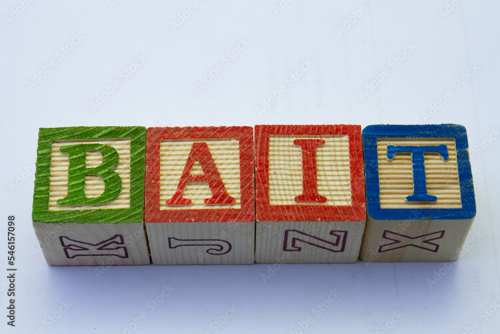 The word bait visually displayed on a clear background with copy space ...