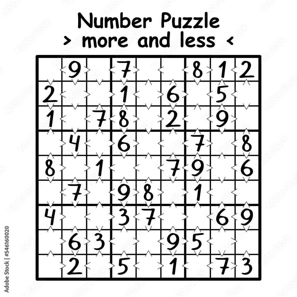 Number puzzle with more and less math symbols vector illustration ...