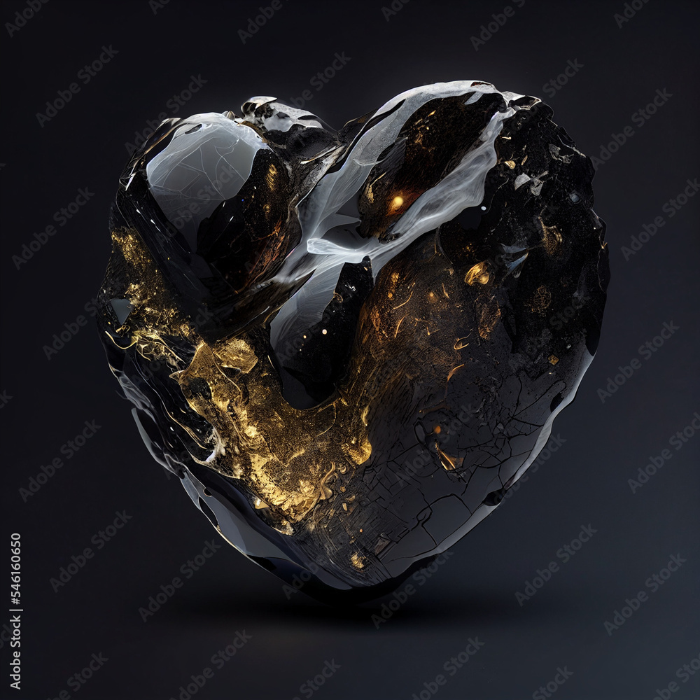 A Reflective Black Human Heart with Golden Highlights Stock ...