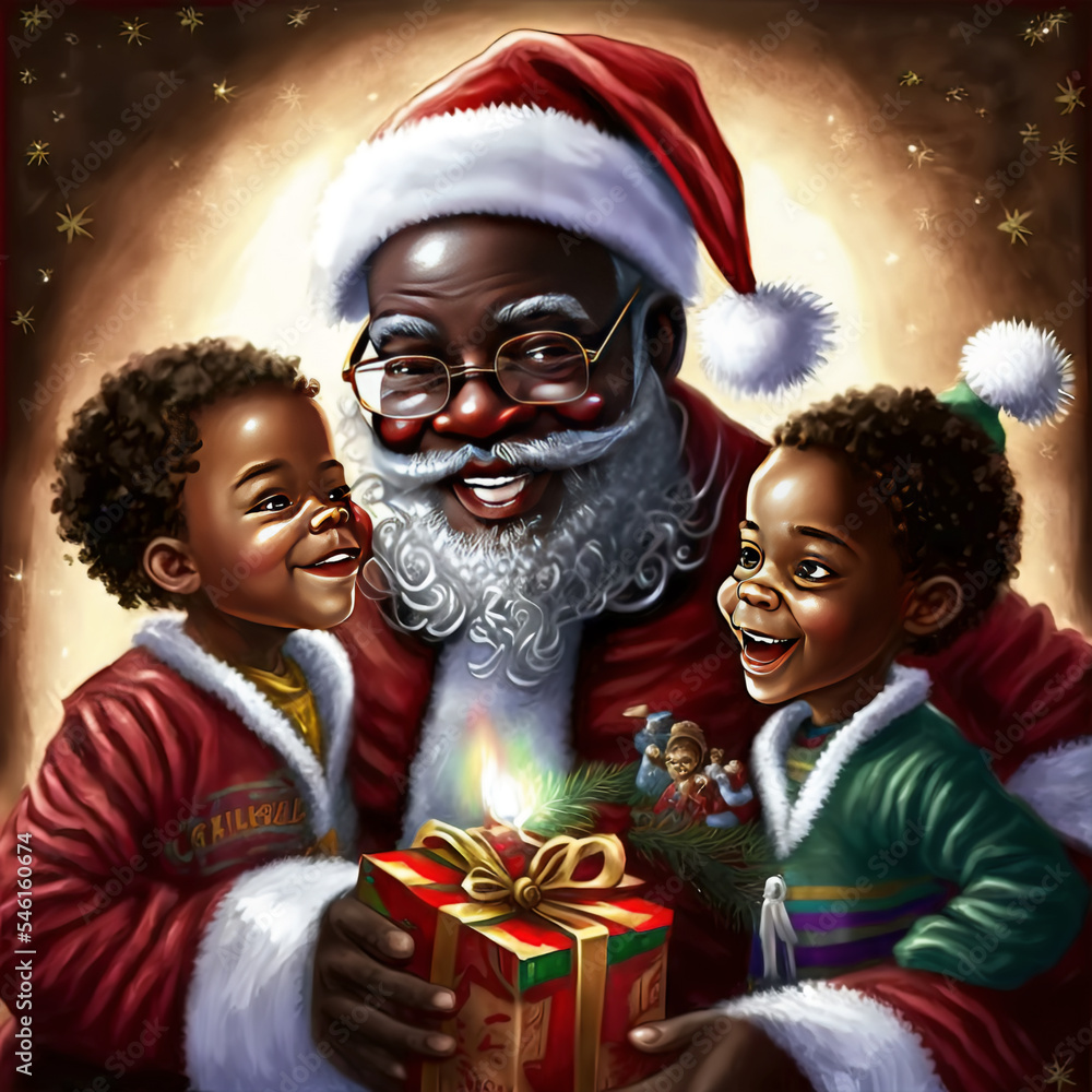 Santa Claus Negro con niños listos para celebrar la Navidad, hecho con ...