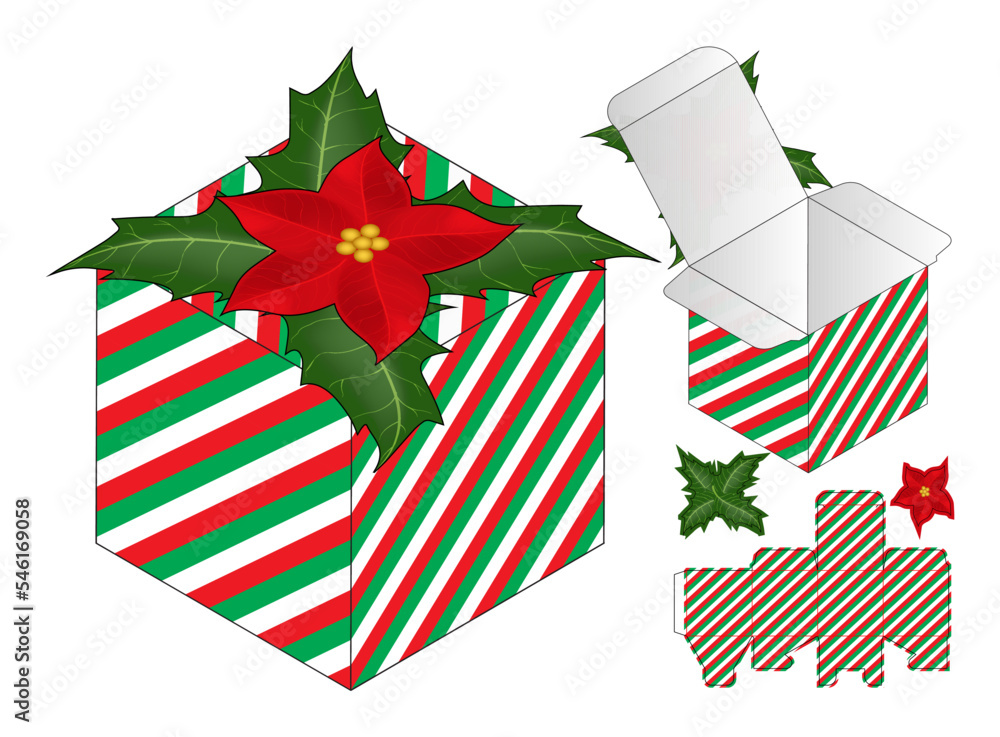 Christmas Box packaging die cut template design. 3d mock-up Stock ...