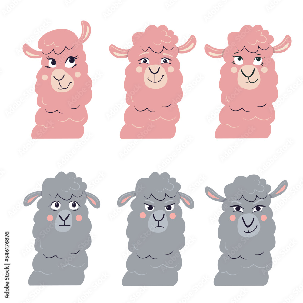Poster Set of cartoon alpaca with different emotion – Wall Art | UkPosters