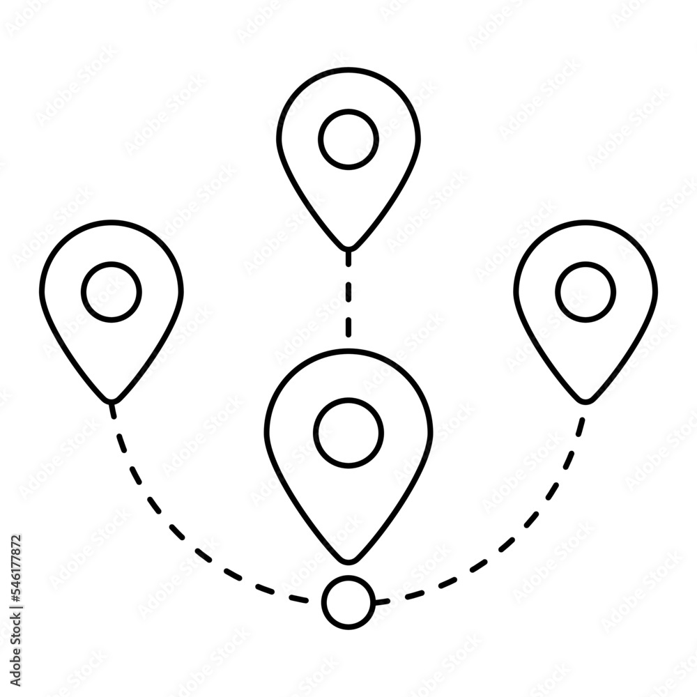 Black outline simple icon of multi-route delivery or shopping ...
