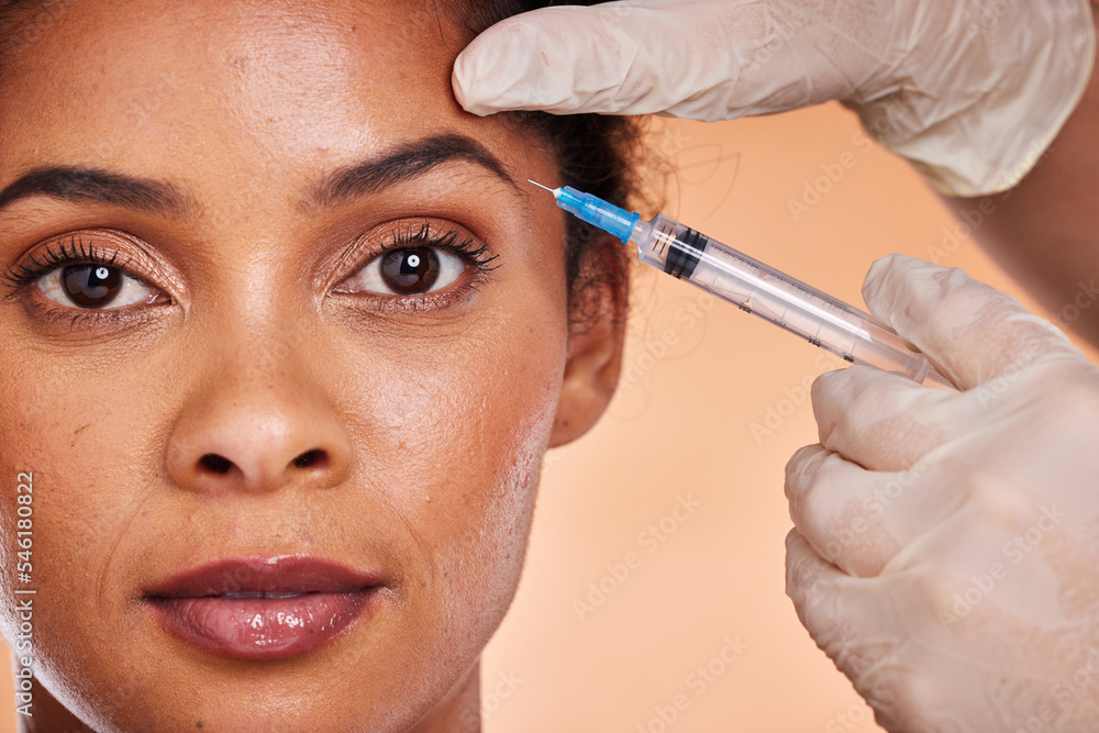 Black woman, botox cosmetics injection and beauty, facial aesthetics ...