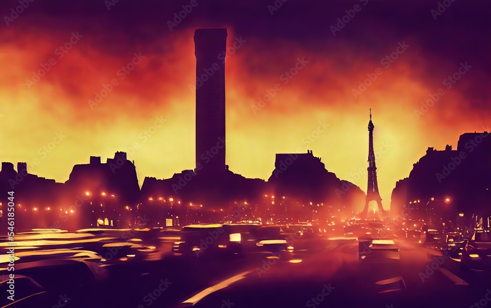 Fantasy concept of a Skyline of Paris with Eiffel Tower in Paris ...