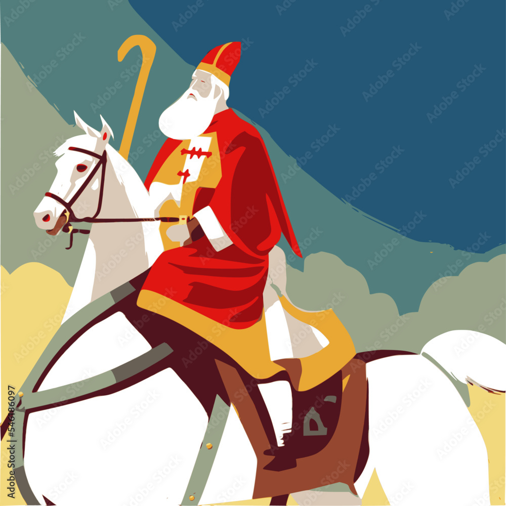 sinterklaas (dutch santa) on amerigo (his white horse) flying in the ...