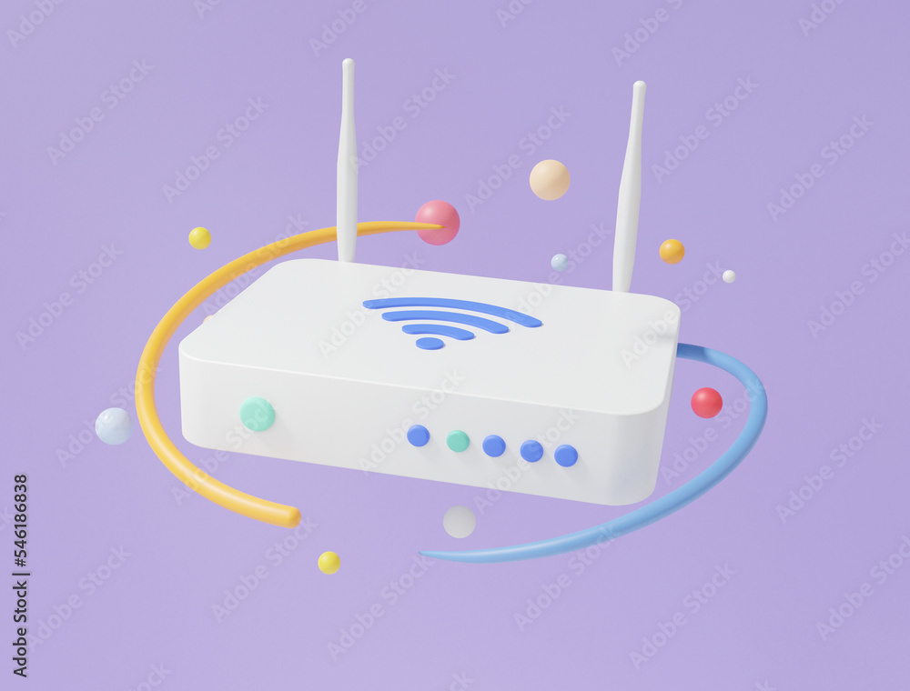 3D icon Internet wifi router floating on purple background Wireless ...
