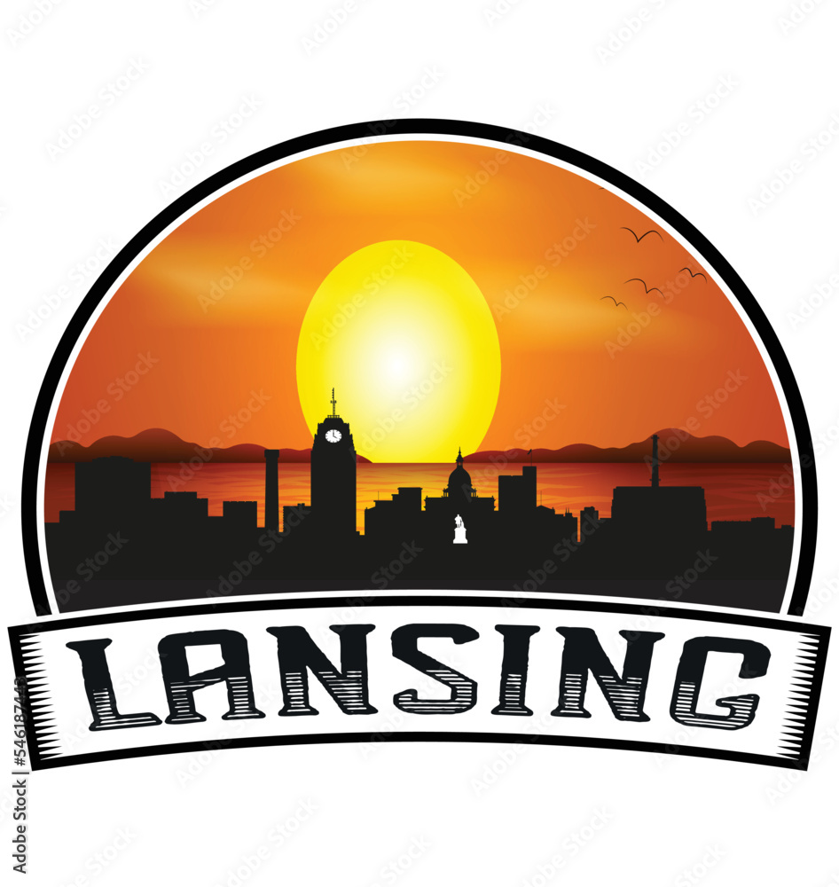 Lansing Michigan USA Skyline Sunset Travel Souvenir Sticker Logo Badge ...