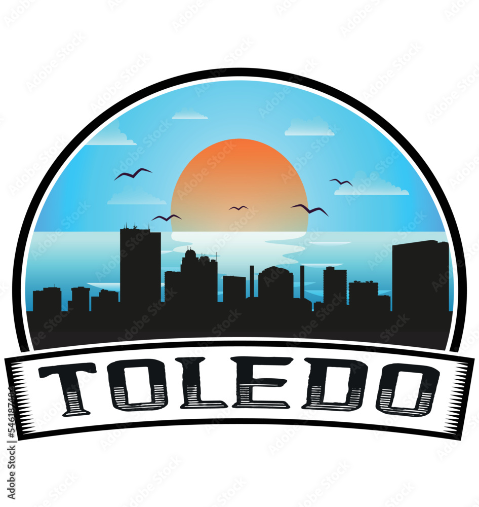 Toledo Ohio USA Skyline Sunset Travel Souvenir Sticker Logo Badge Stamp ...