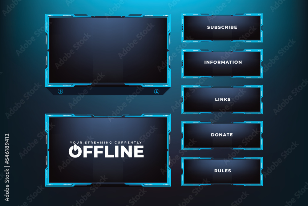 Futuristic live streaming overlay vector with blue and dark colors ...