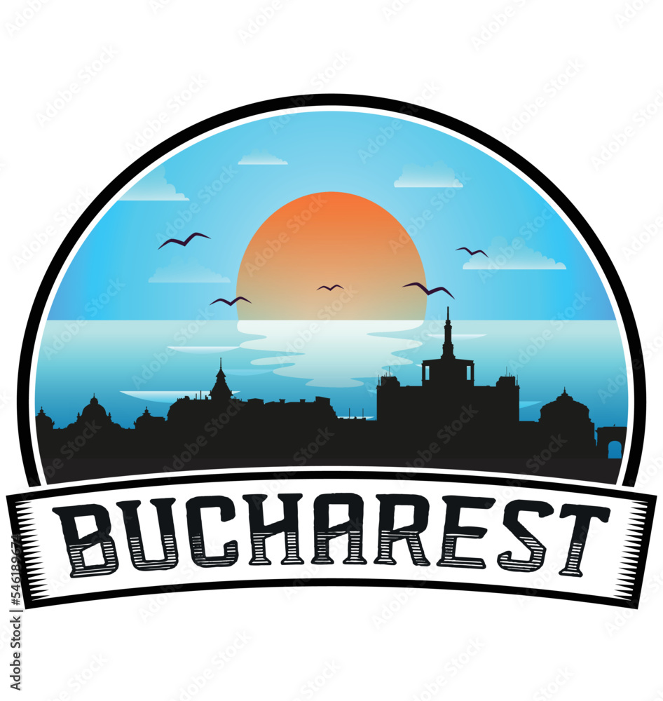 Bucharest Romania Skyline Sunset Travel Souvenir Sticker Logo Badge ...