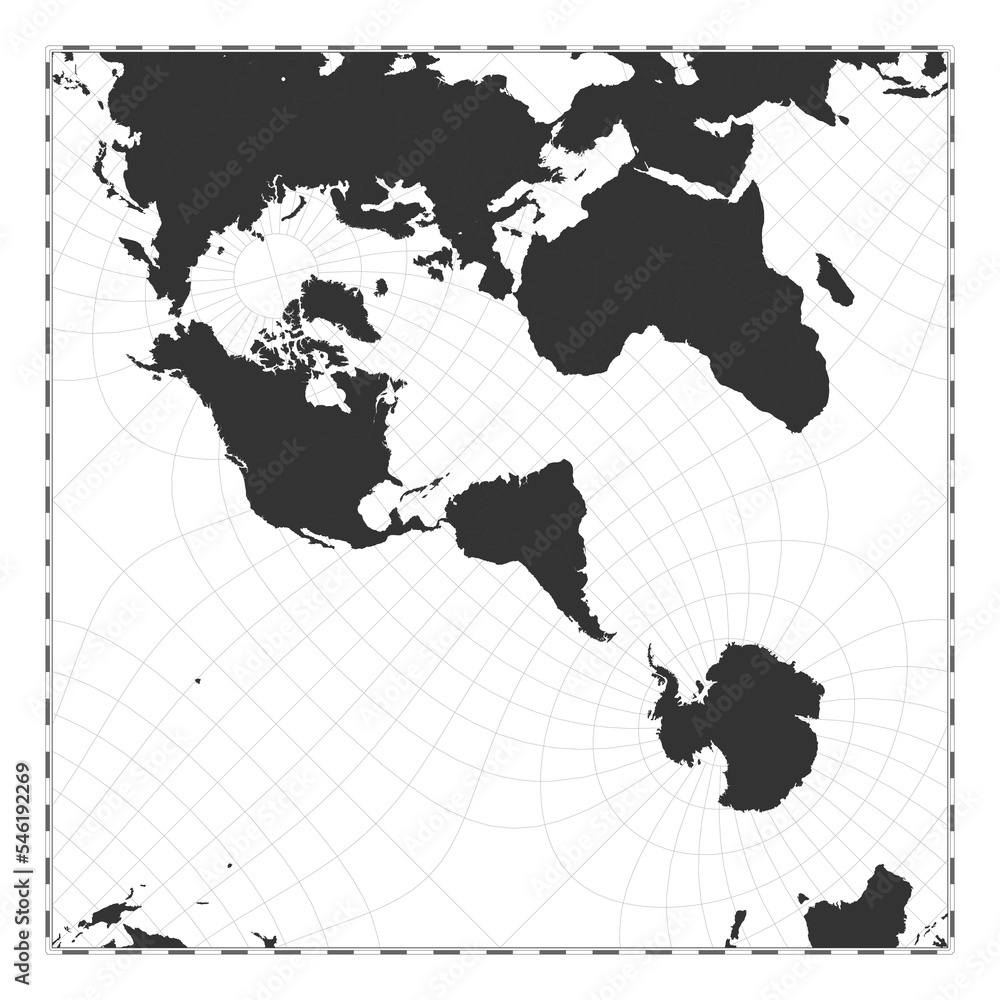 Vector world map. Peirce quincuncial projection. Plan world ...