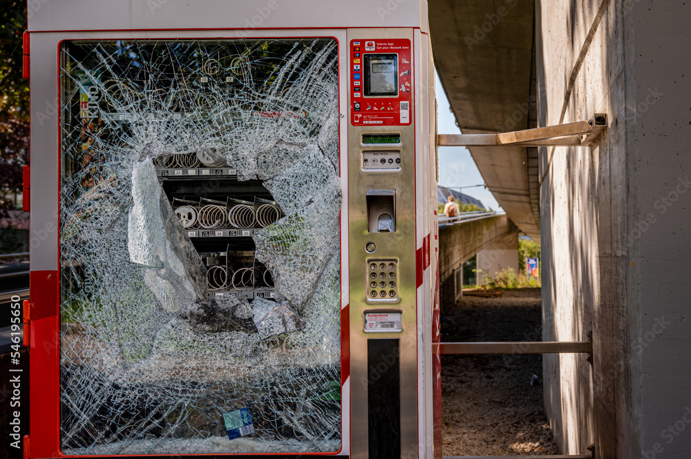 Lausanne, Vaud, Switzerland - 21 September, 2022: Damaged Selecta ...
