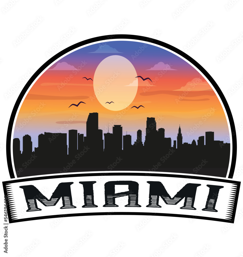 Miami Florida USA Skyline Sunset Travel Souvenir Sticker Logo Badge ...