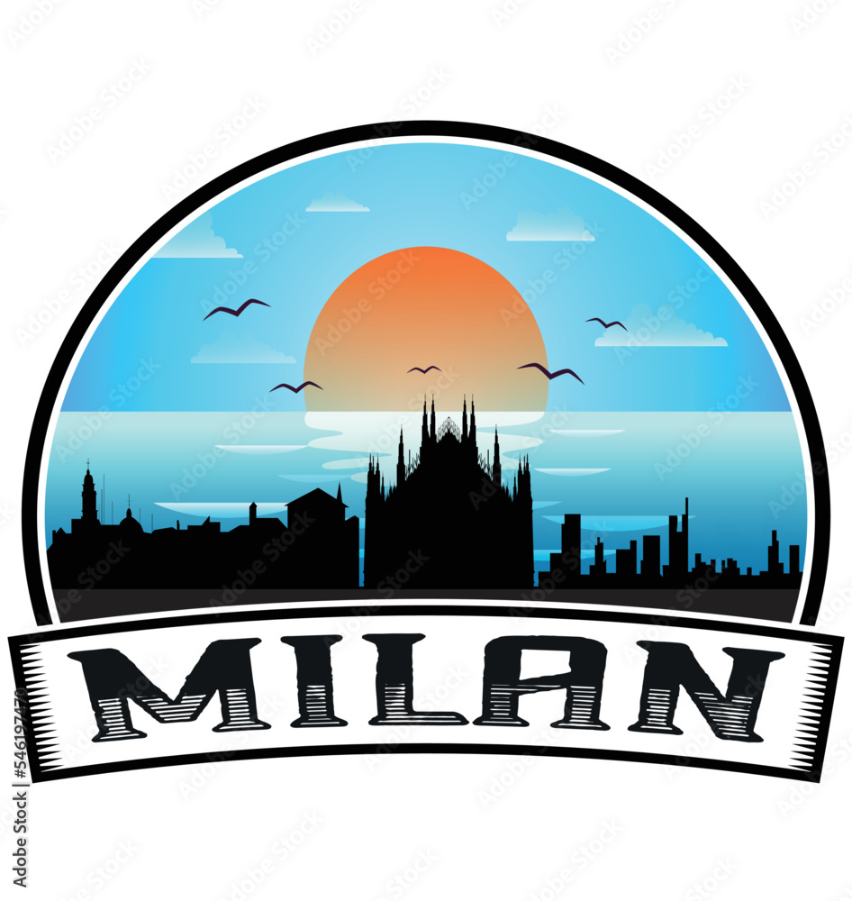 Milan Italy Skyline Sunset Travel Souvenir Sticker Logo Badge Stamp ...