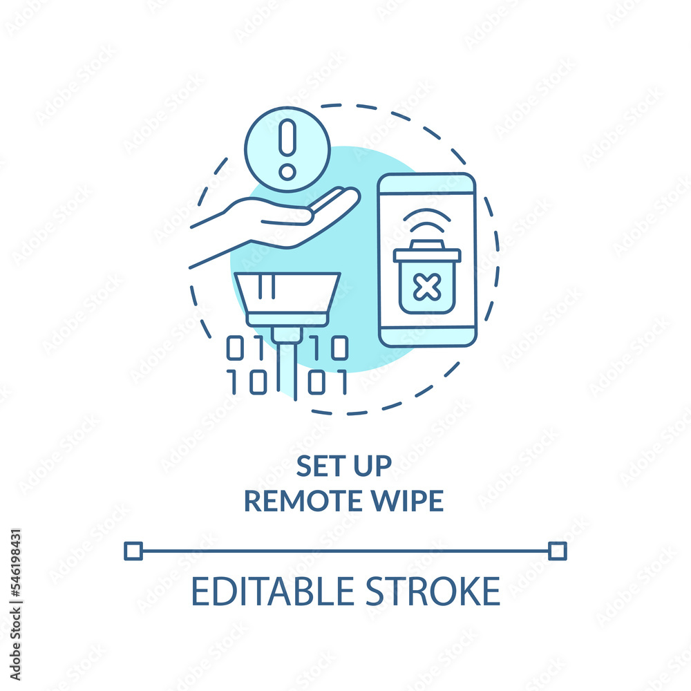 Set up remote wipe turquoise concept icon. Smartphone security measures ...