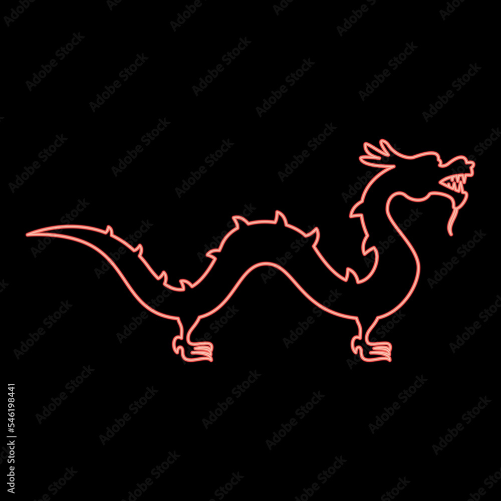 Neon chinese dragon red color vector illustration image flat style ...