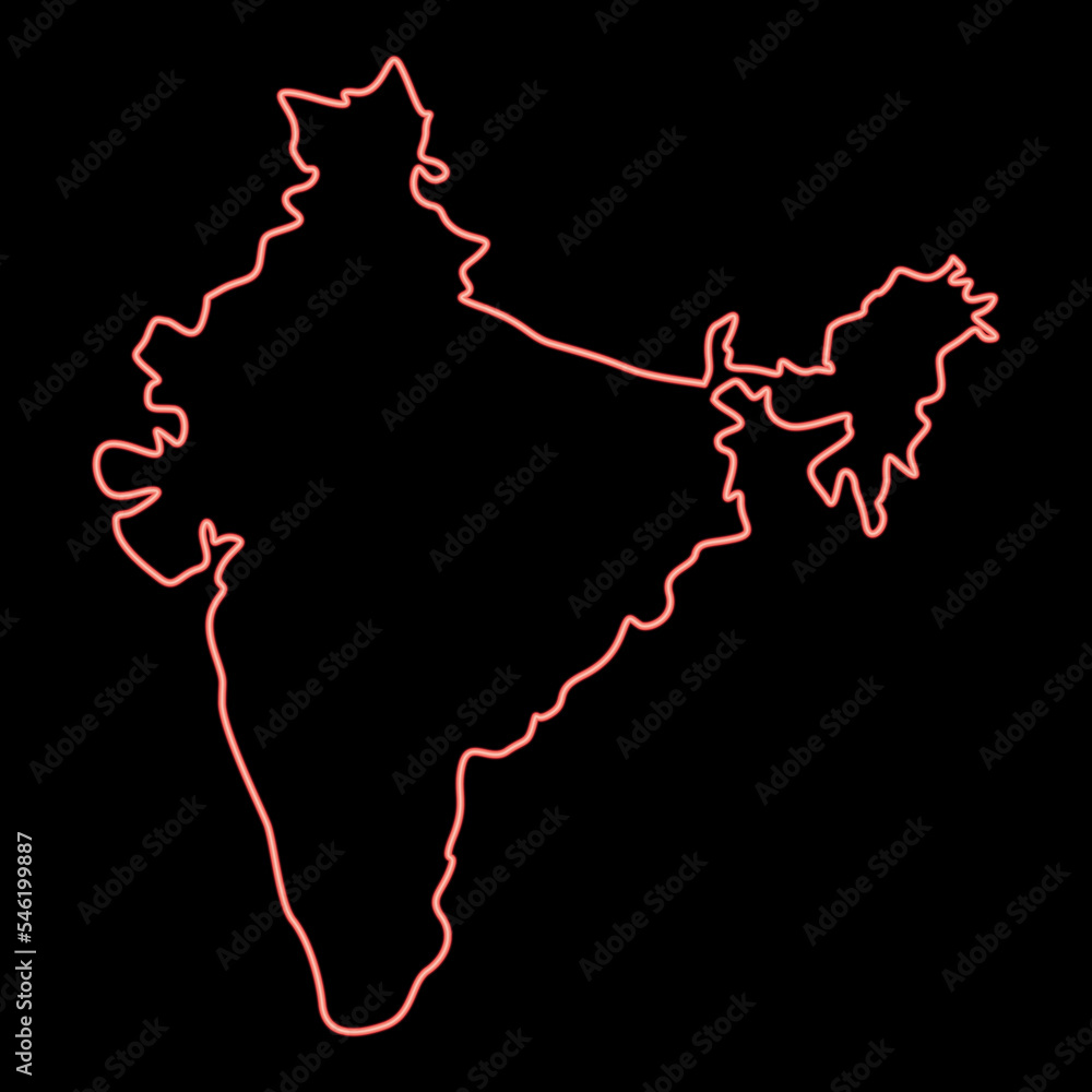 Neon map of india red color vector illustration image flat style Stock ...