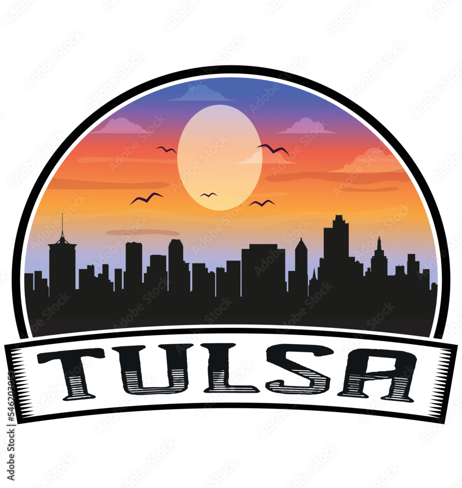 Tulsa Oklahoma USA Skyline Sunset Travel Souvenir Sticker Logo Badge ...