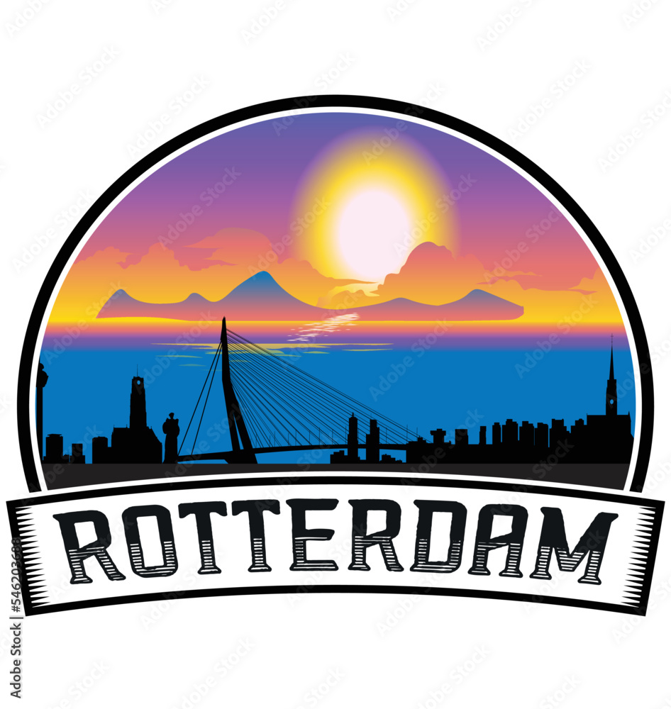 Rotterdam Netherlands Skyline Sunset Travel Souvenir Sticker Logo Badge ...