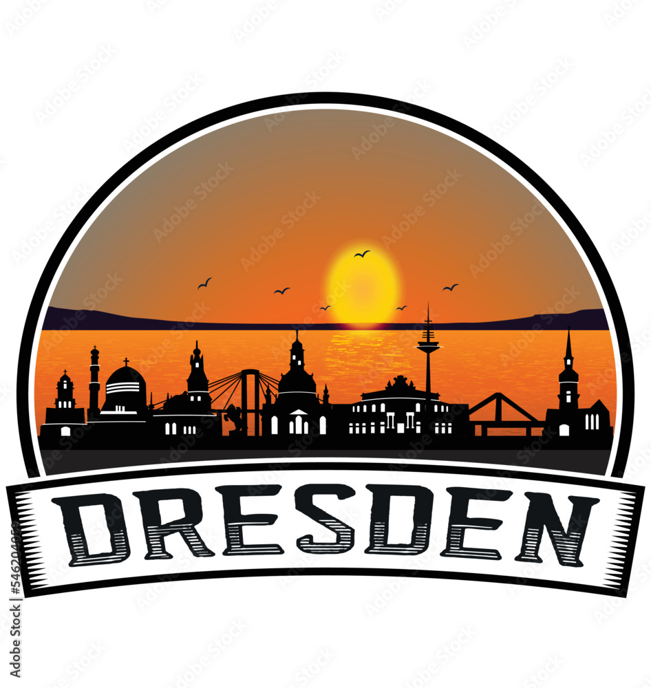 Dresden Germany Skyline Sunset Travel Souvenir Sticker Logo Badge Stamp ...