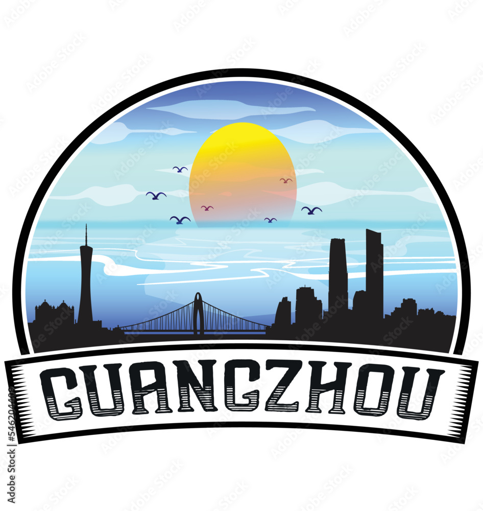 Guangzhou China Skyline Sunset Travel Souvenir Sticker Logo Badge Stamp ...