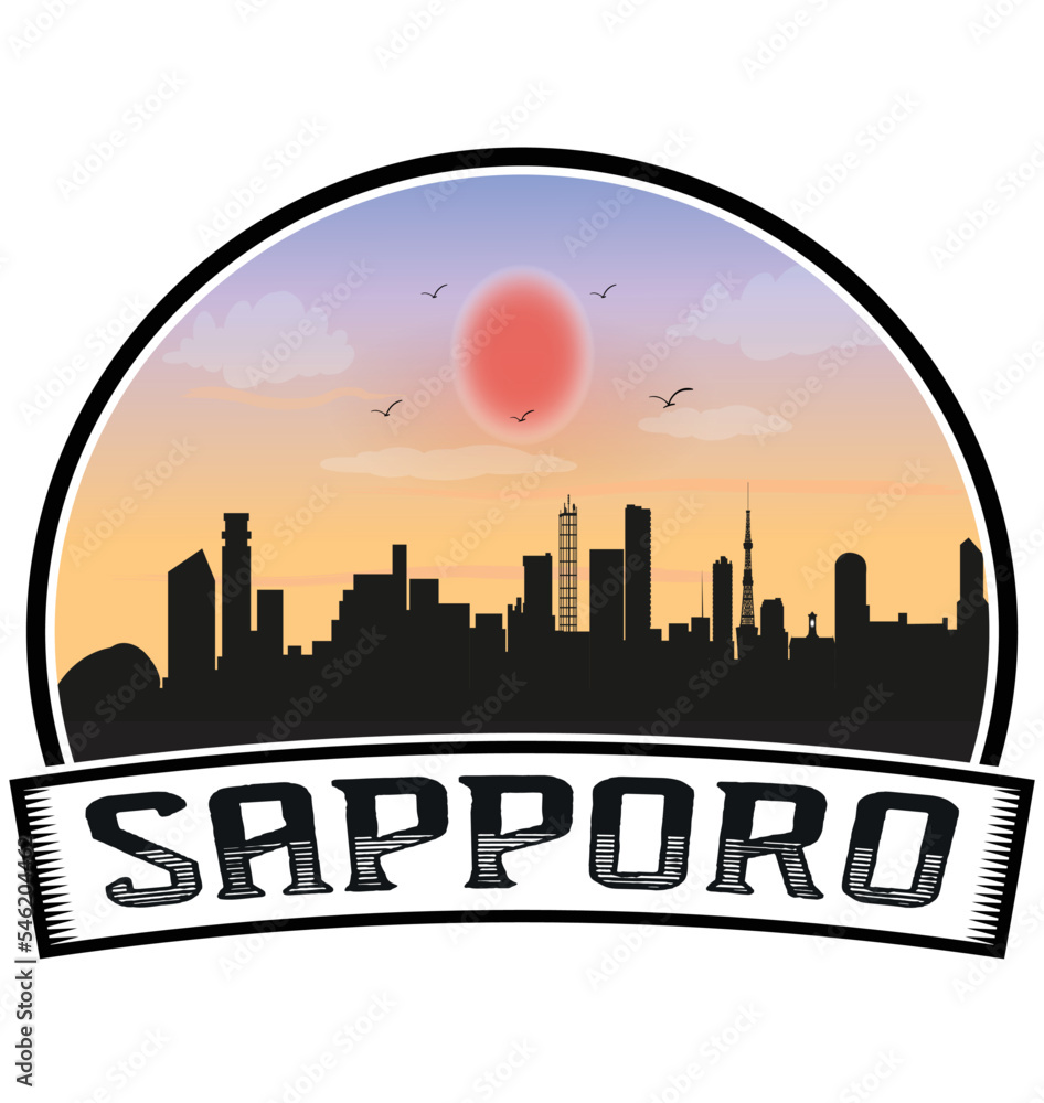 Sapporo Japan Skyline Sunset Travel Souvenir Sticker Logo Badge Stamp ...