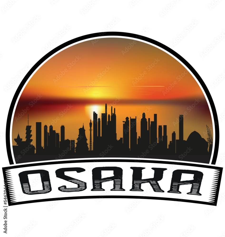 Osaka Japan Skyline Sunset Travel Souvenir Sticker Logo Badge Stamp ...