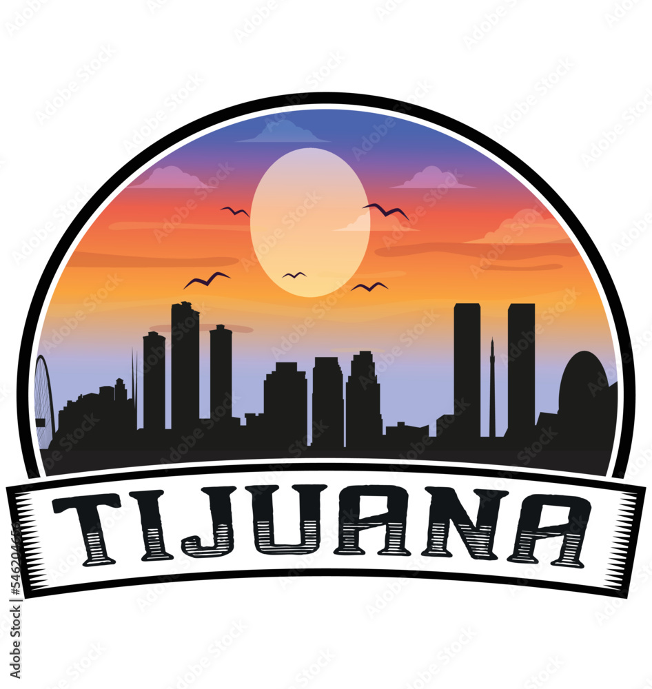 Tijuana Mexico Skyline Sunset Travel Souvenir Sticker Logo Badge Stamp ...