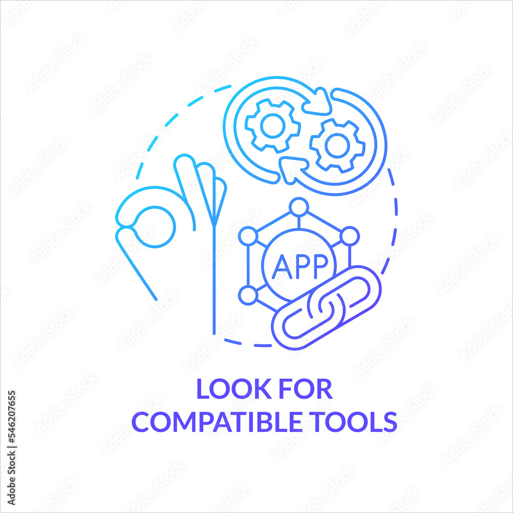 Look for compatible tools blue gradient concept icon. Choose right software. Applications ...