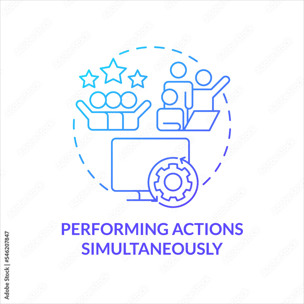 Performing actions simultaneously blue gradient concept icon ...