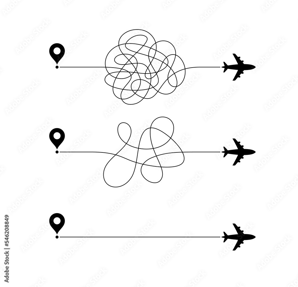 Airplane line routes. Path for a flight trip. Travel itinerary from ...