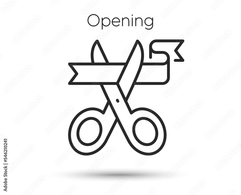 Open ceremony line icon. Cut ribbon sign. Grand opening scissors symbol ...