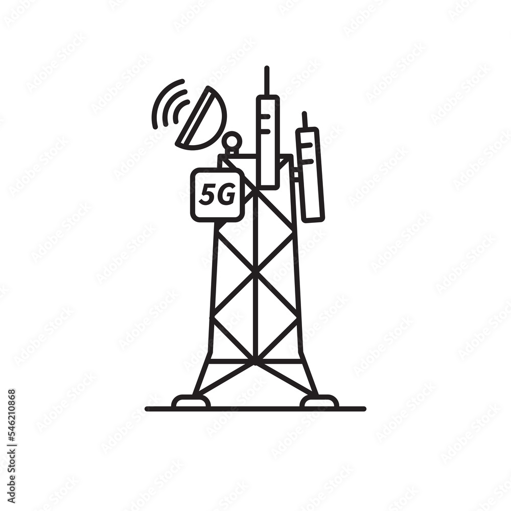 5G Telecommunications tower antenna wifi internet icon vector on white ...