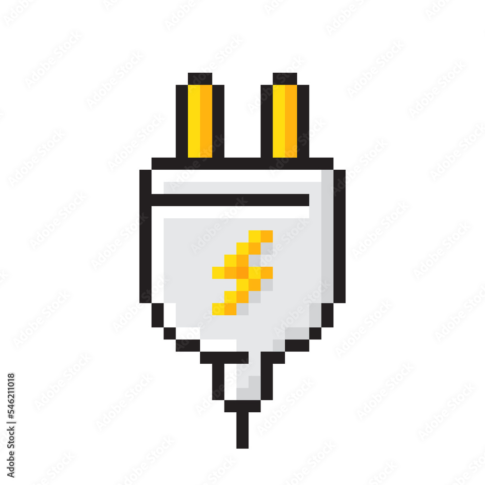 Pixel art plug icon. Electric energy socket. Electricity power adapter ...
