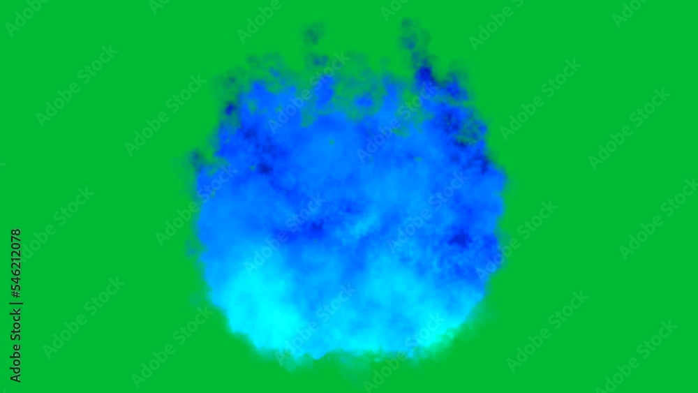 Blue fire burning illustration on green screen or chroma key background ...