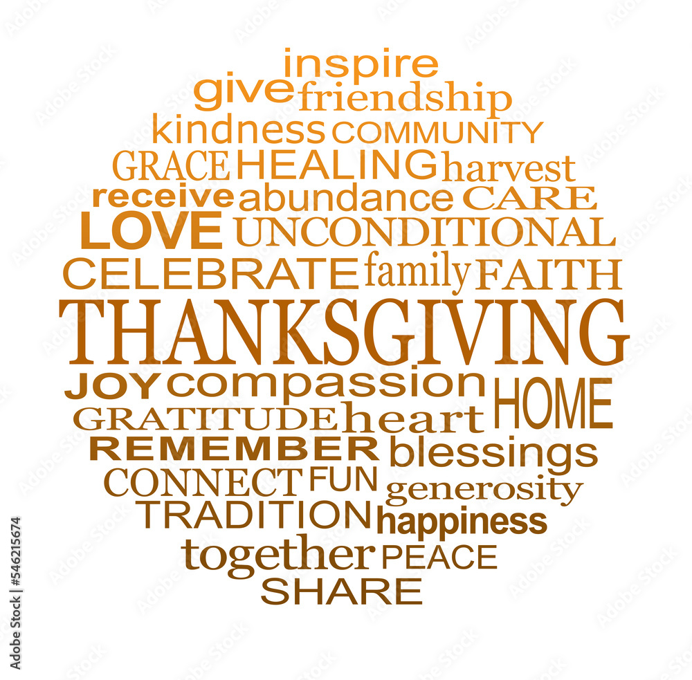 Celebrate Thanksgiving Circle of Words on White Background - a circular ...